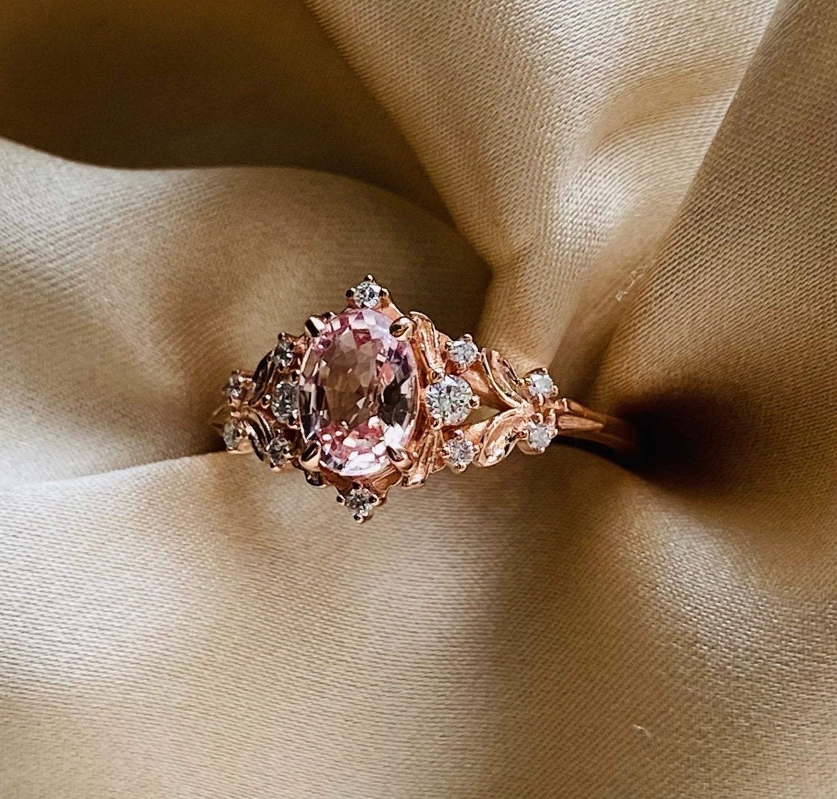 Greta pink sapphire ring. LOTR Fantasy ring. Whimsical gold engagement ...